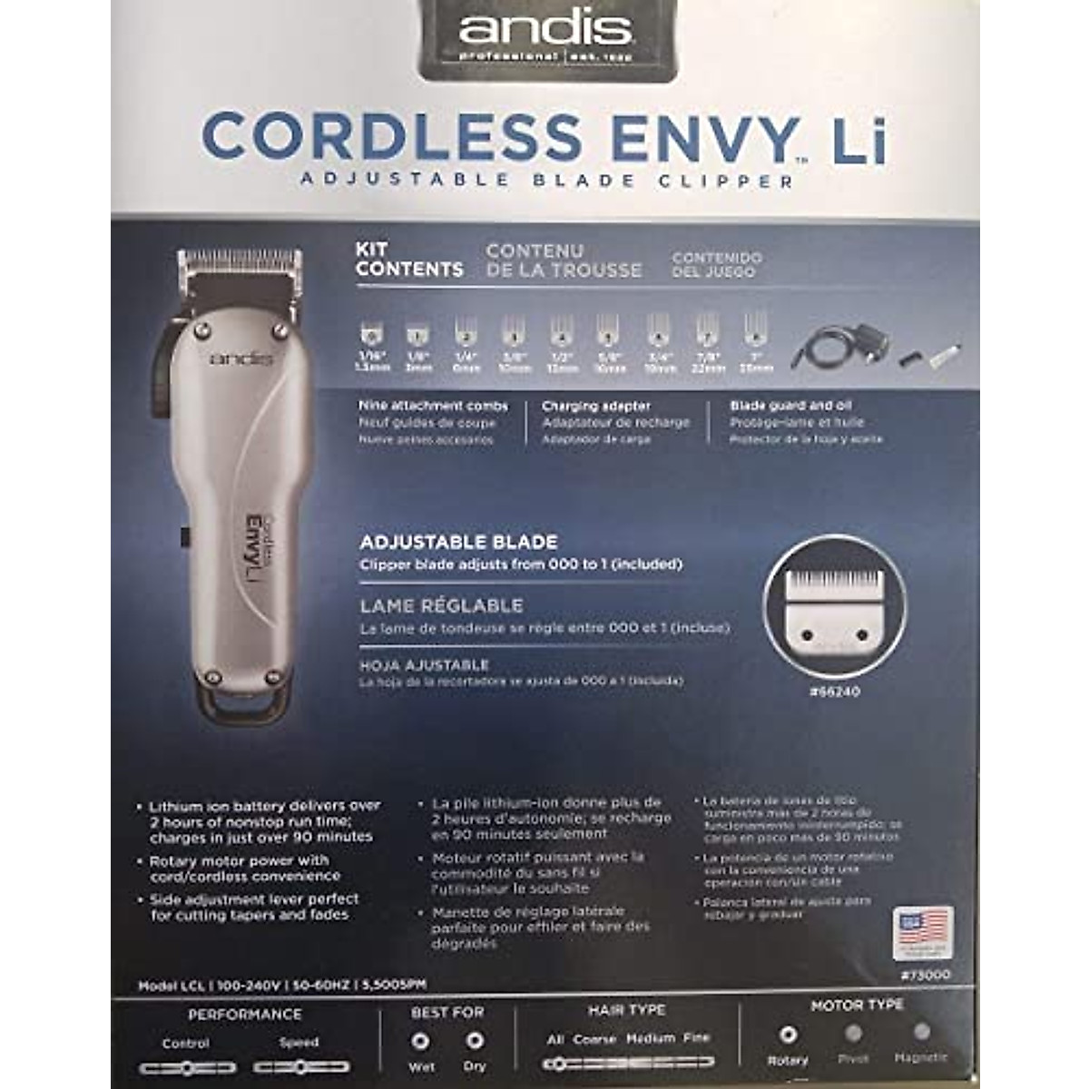 Andis 73000 Envy Li Cordless Clipper - Rechargeable Hair Trimmer - Adjustable Blade Clipper, Close Cutting Zero Gapped - Pack of 1, female