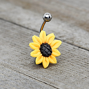 Body Candy Stunning Sunflower Belly Ring 14 Gauge