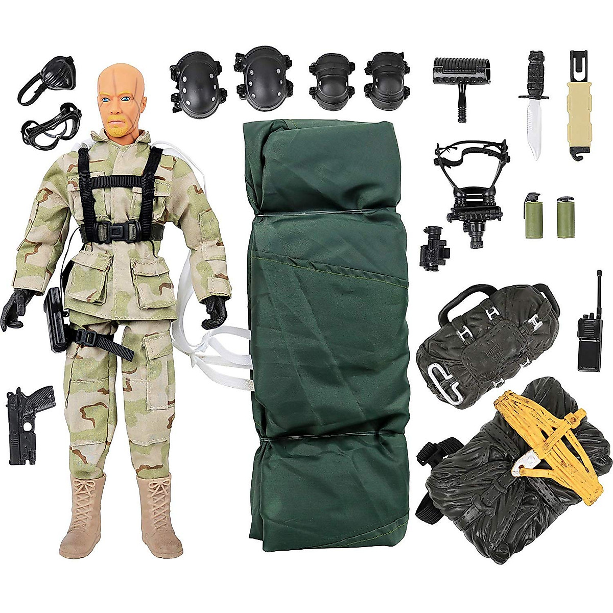 Click N' Play Military Airborne Paratrooper, 12-Inch Action Figures | Accessories, Army Stuff, Clothes, Toy Weapons, Costume | Army Guys, Soldier, World Peacekeepers | Action Figure Army Men Toys