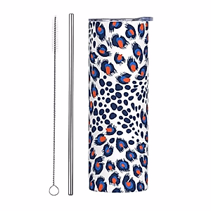 AFHYZY 20 oz Skinny Tumbler Reusable Coffee Travel Mug with Lids and Straws, Insulated Coffee Cups 20oz Stainless Steel Water Bottles Leak Proof for Women, Office, Sports - Leopard