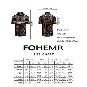 fohemr Mens Luxury Polo Shirts Gold Short Sleeve Baroque Chain Print Casual Golf Wicking T-Shirt White X-Large