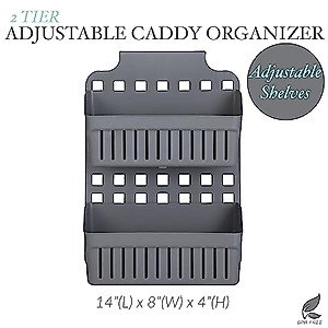 Simplify 2 Tier Over the Cabinet Caddy| Dimensions: 14"x 8"x 4"| Adjustable Shelves | Home Organization | Baskets Hold | Bottles | Cans | Cleaning Products | Hair Tools | Cabinet Storage | Grey