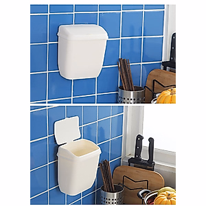 LELAKAYA White Plastic Dustbin Trash Can with Lid Wall Mounted Waste Bin Kitchen Hanging Ashbin for Bathroom Toilet Punch-Free Bin