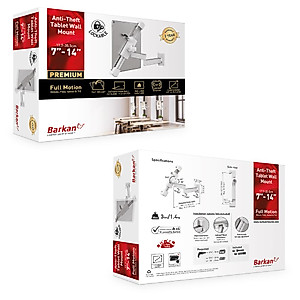 Barkan Lockable Tablet Mount Holder for 7 - 14 inch Devices, Anti-Theft, Full Motion Articulating, 360 degree Rotation Bracket, fits Apple iPad / Air / Mini, Samsung Galaxy Tab, Fire HD 7 / 8 / 10