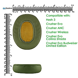 Geekria QuickFit Protein Leather Replacement Ear Pads for Skullcandy Crusher Wireless Crusher Evo Crusher ANC Hesh 3 Headphones Ear Cushions, Headset Earpads, Ear Cups Repair Parts (Green)
