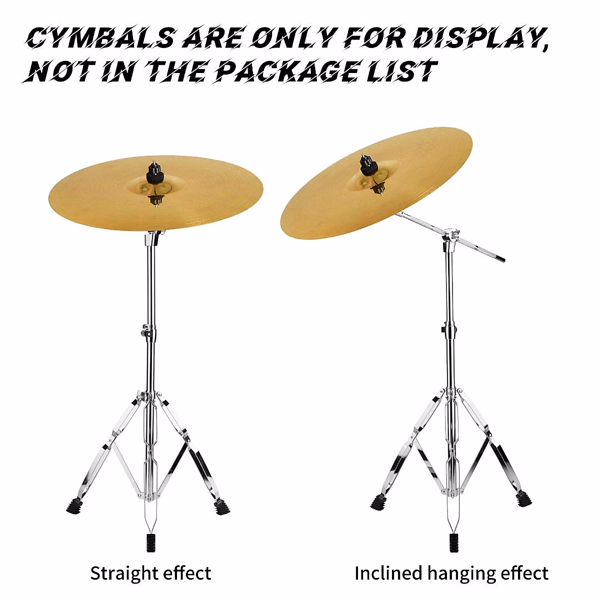 LOLUNUT Cymbal Stand,Boom/Straight Combo,Heavy Duty Double Braced Legs with Large Rubber Feet,Adjust Height (30-58 in) with 2 pair drumsticks