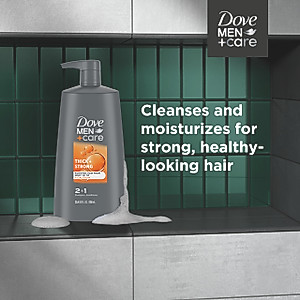 DOVE MEN+ CARE 2-in-1 Shampoo + Conditioner Thick + Strong 4 count for Fortifying Hair from Root to Tip, with Calcium, 25.4 oz