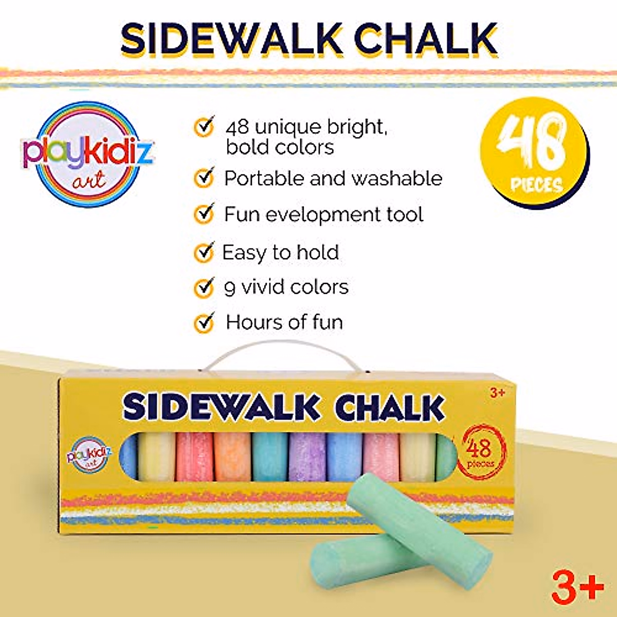 Jumbo Washable Sidewalk Chalk Set Non-Toxic Jumbo Chalk for, Painting on Chalkboard, Playground, Blackboard, and Outdoor Art Play (48)