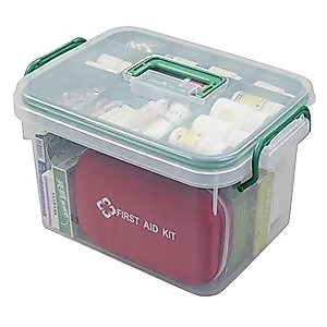 Rinboat Family Plastic Storage Bin with Lid, Medicine Box Lockable Compartment Container, 1 Pack