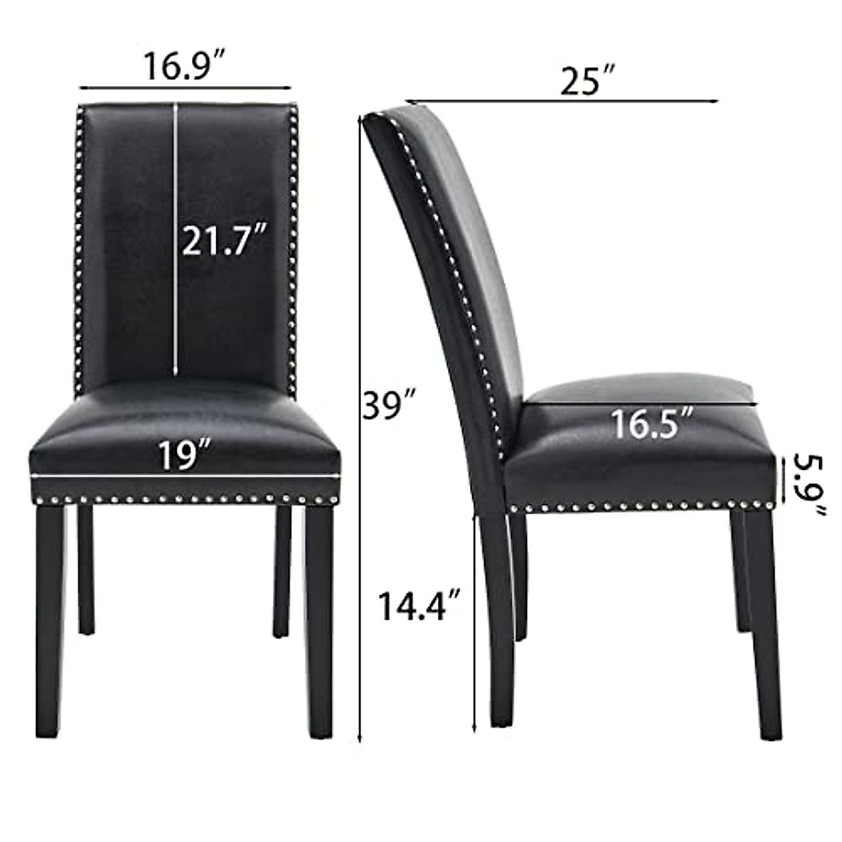 MODERION Parsons Dinning Chairs Set of 2 with Nail-Heads Trim, Faux Leather Kitchen Accent Side Upholstered Seat, Solid Wood Legs, 39'' x 25'' x 19'', Holds Up to 300 Lbs, Assembly Black, CY-1122-BK
