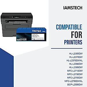 iamstech TN760 Toner for Brother Printer Compatible Replacement TN-760 TN 760 TN-730 TN730 730 Cartridge MFC-L2710DW MFC-L2750DW HL-L2395DW L2710DW L2750DW L2370DW 2 Pack Black