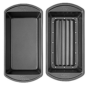 Wilton Perfect Results Premium Non-Stick Bakeware Meatloaf Pan Set, Reduce the Fat and Kick Up the Flavor, 2-Piece Set, 9.25 x 5.25 x 2.75 inch & Recipe Right Non-Stick Mini Loaf Pan, 4-Cavity, Steel