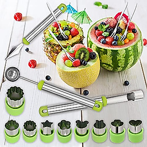 17 Pack Melon Baller Scoop Set - 4 in 1 Stainless Steel Fruit Tool Set Fruit Scooper Seed Remover with Fruit Vegetable Cutter Shapes Set Fruit Peeler for Fruit Slicer Dig Pulp Separator (A)
