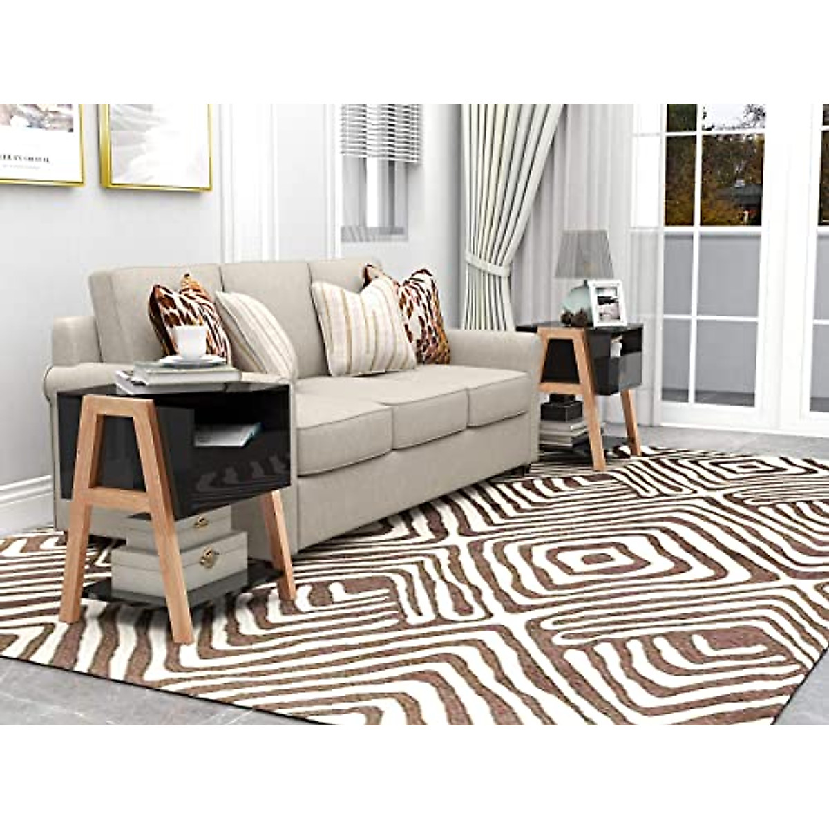 UYIHOME Nightstand Set of 2 with Drawers and Open Shelves, Modern High Gloss Bedside Table with Storage & Trapezoid Rubberwood Leg Frame, Sofa Side End Accent Table for Bedroom, Black