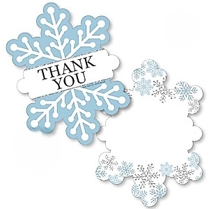 Big Dot of Happiness Winter Wonderland - Shaped Thank You Cards - Snowflake Holiday Party and Winter Wedding Thank You Note Cards with Envelopes - Set of 12