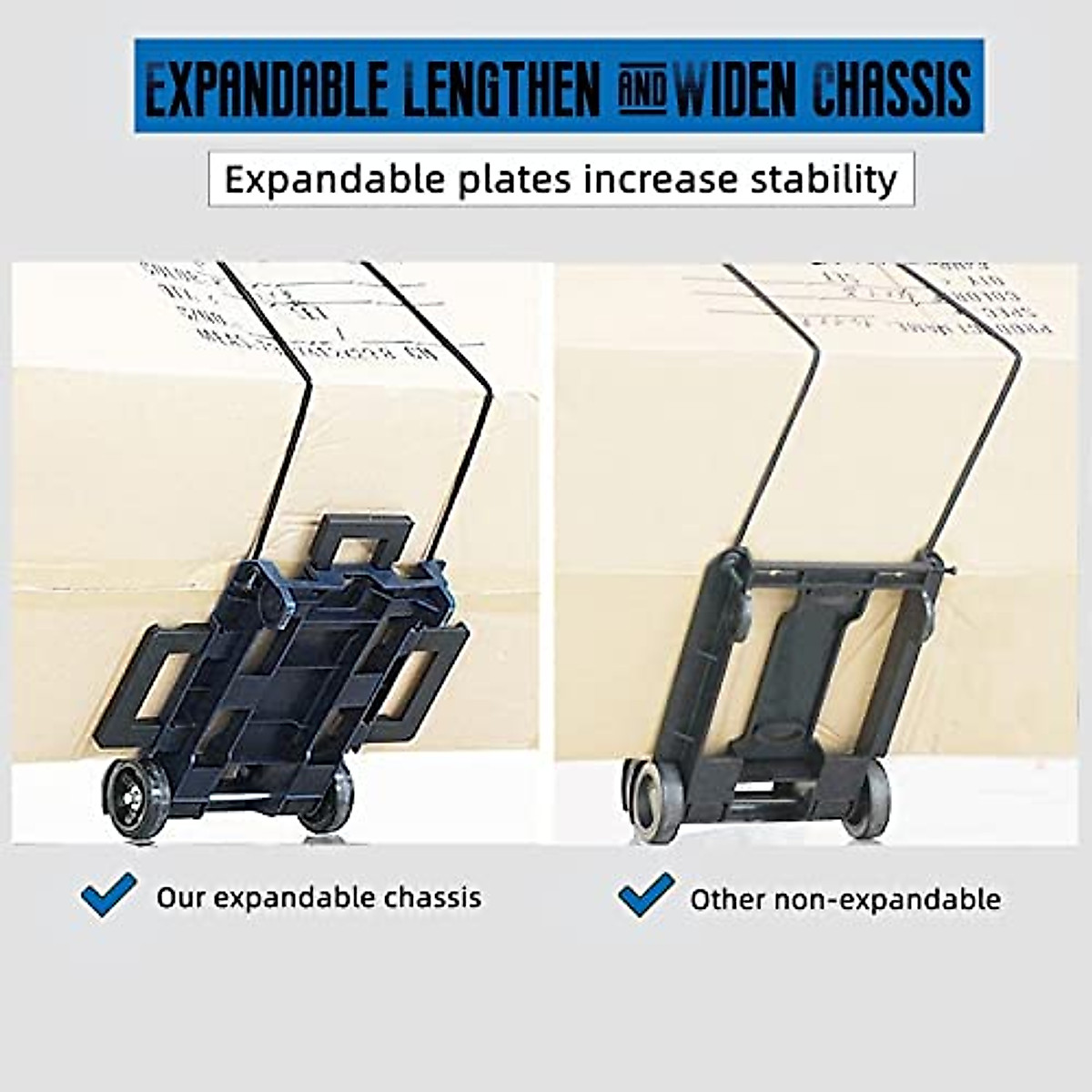 Folding Luggage Cart with Expandable Chassis,2 Wheels Folding Hand Truck Dolly,Collapsible Light Duty Dolly for Moving Shopping Travel Office Use,50lbs(Black)