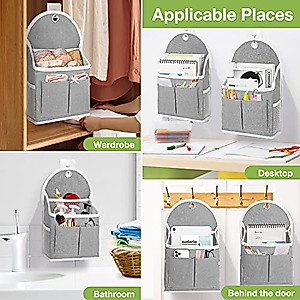Ndeno 2 Pack Wall Hanging Organizer Bag with Pockets Fabric Storage Bag Basket Caddy Waterproof Over the Door Pouch Closet Shelves with Hook for Kitchen,Bedroom, Bathroom (Grey+Grey)