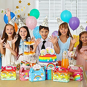 Nezyo 24 Pack Rainbow Party Favor Boxes Cloud Treat Decorations Favors Kraft Paper Goodie with Handles Candy Goodies Gift for Kids Birthday Baby Shower Supplies