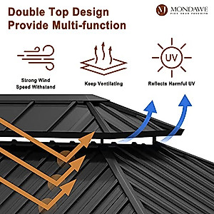 MONDAWE 10x12Ft Hardtop Gazebo with Curtains Permanent Gazebo Heavy Duty Galvanized Steel Double Roof Steel Frame Canopy Outdoor Pavilion for Patio Lawn Garden