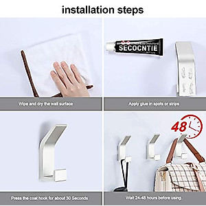 CFGROW Heavy Duty Adhesive Hooks, 6 Packs Silver, Coat Robe Clothes Bath Towel Hook with Strong Glue Ceiling Hanger Hold 22 lbs for Home Bathroom Kitchen Modern Hotel, No Drill Wall Mounted Holders