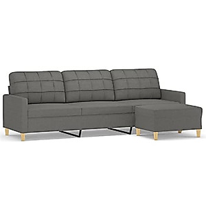 loibinfen 3 Seater Sofa with Footstool Sofa Set, Modern Fabric Couch Sofa Furniture,Three Seat Sofa for Home, Office, Living Room, Dark Gray 82.7" Fabric(Style A)