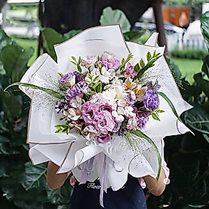 Korean Golden Edge Jelly Film Floral Wrapping Paper 20 Sheets Florist Supplies Waterproof Flower Bouquet Wrapping Paper Floral Supplies for Fresh Flowers, 23.6x23.6 Inch (Khaki)