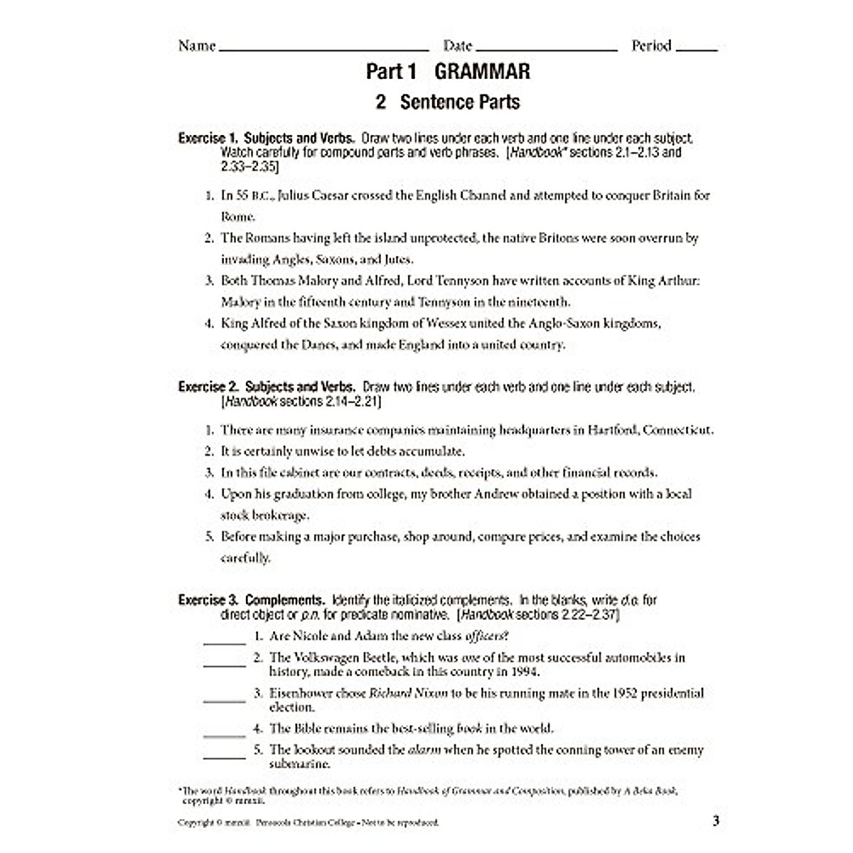 Workbook VI for Handbook of Grammar and Composition - Abeka 12th Grade 12 Highschool English Grammar and Writing Student Work Text
