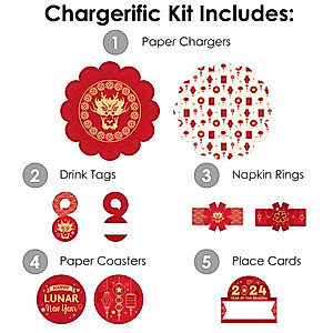 Big Dot of Happiness Lunar New Year - 2024 Year of the Dragon Paper Charger and Table Decorations - Chargerific Kit - Place Setting for 8