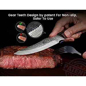 SYOKAMI Steak Knives Set Of 8, 4.8 Inch High-Carbon Japanese Stainless Steel Non-serrated Steak Knife With Wood Handle, Damascus Pattern Full Tang Design, Razor-Sharp Dinner Knives With Gift Box