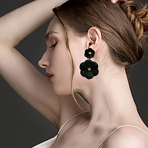 WUWEIJIAJIA Boho Flower Stud Earrings with White Pearl for Women Lover and Friends Flower Shaped Daisy Dangle Drop Earrings with Gold Flower Bud (3-Black)