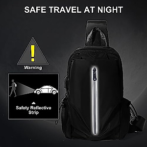 KEYEMP Small Sling Crossbody Bag Backpack Waterproof Lightweight Shoulder Travel Hiking Chest Bags with USB Charging Port for Men Women, Black