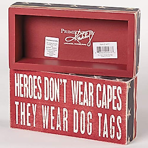 Primitives by Kathy 21477 Patriotic Box Sign, 4 x 8, Heroes Wear Dog Tags