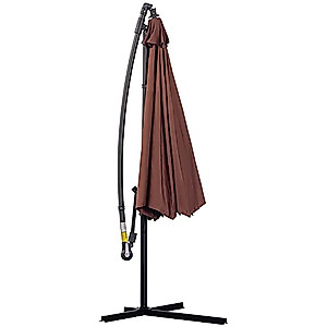 Outsunny 10' Cantilever Hanging Tilt Offset Patio Umbrella with UV & Water Fighting Material and a Sturdy Stand, Brown