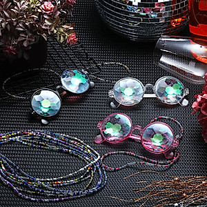 Yunsailing 9 Pairs Kaleidoscope Rave Glasses with 9 Beaded Glasses Strap Rainbow Rave Goggles Prism Fun Sunglasses Eyeglass Chain for Carnival Party Festival Accessories