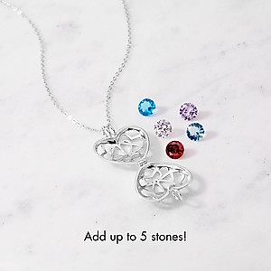 EVE'S ADDICTION Sterling Silver Personalized 6mm Round Simulated Birthstone Heart Caged Locket (16" chain) Personalized Gift for Her - Gifts for Mom