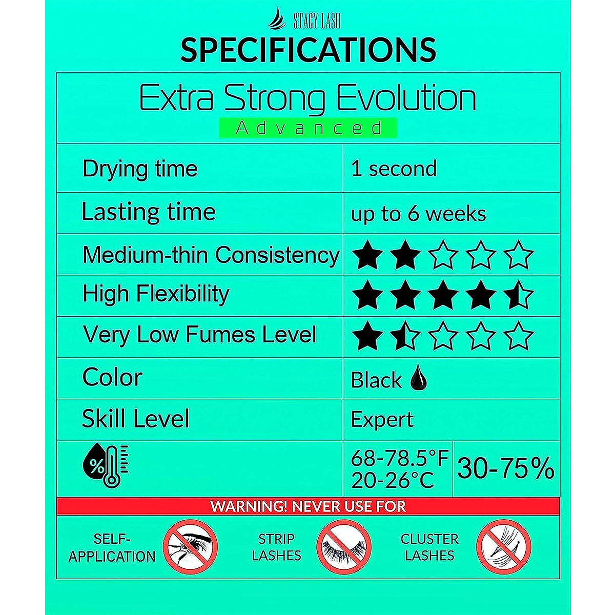 Stacy Lash Extra Strong Evolution Advanced Eyelash Extension Glue (0.17fl.oz/5ml)/ 1Sec Dry /6Weeks Retention/Black Adhesive/Professional Supplies