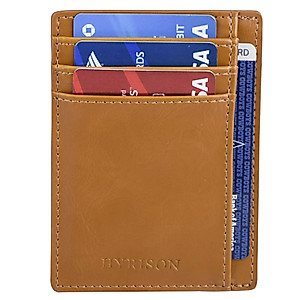 HYRISON Men and Women Slim Minimalist Front Pocket Leather Wallet Cards Holder RFID Blocking
