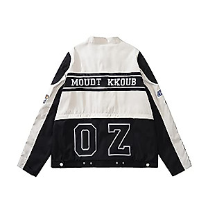 Aelfric Eden Men's Harajuku Graphic Print Varsity Jacket Colorblock Button Closure Baseball Jacket
