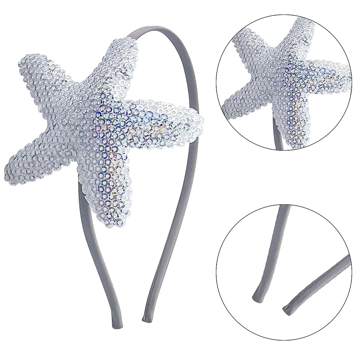 Aswewamt 8 Pcs Starfish Headbands Sequin Glitter Sea Star Hair Band Sparkling Hair Hoop Cute Headpiece Accessories for Women Girls Seaside Birthday Christmas Party