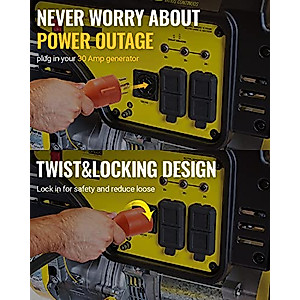 BougeRV 30 Amp 20 Ft Generator Power Cord 10 Gauge for Manual Transfer Switch Nema L14-30 Heavy Duty Electric Extension Wire 4 Prong 10 Gauge SJTW Cable 125/250V 7500 Watts