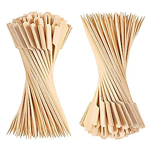 200 PCS Bamboo Skewers for Appetizers, 4.7 Inch Toothpicks, Cocktail Picks for Drinks, Fruit Kababs, Sausage, Barbecue Snacks, Natural Wooden Paddle Skewer Mini Food Sticks, Charcuterie Accessories