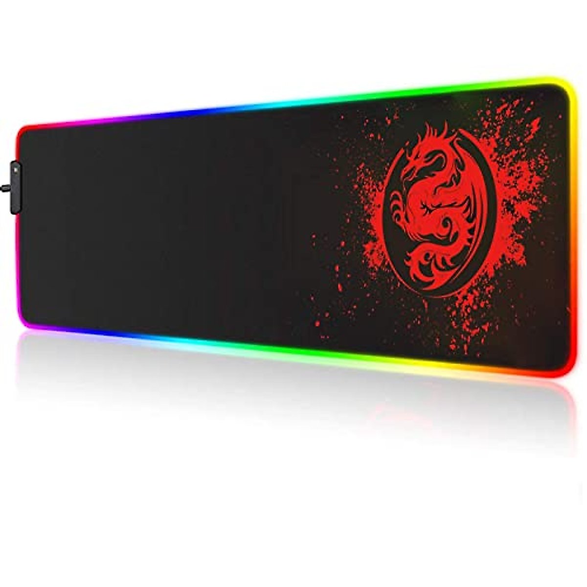 Large RGB Gaming Mouse Pad - 15 Light Modes Extended Computer Keyboard Mat, Anime Dragon Mouse Pad，High-Performance Mouse Pad Optimized for Gamer 31.5 X 12in (Red)