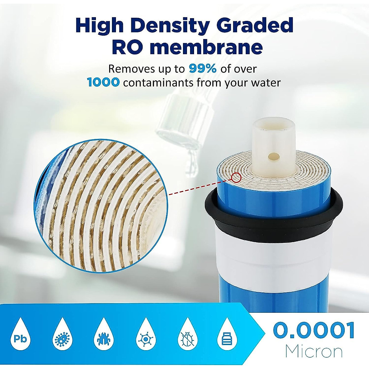 OKJHFD Reverse Osmosis Membrane,Durable Reverse Osmosis Element,Water Filter Replacement Membrane Element ULP1812-75GPD Under Sink