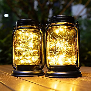YJFWAL 4 Pack Hanging Solar Lantern Lights,Christmas Vintage Mason Jar Solar Lights Outdoor Decorative Waterproof Table Light for Patio Yard Lawn Tree