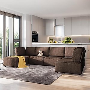 CECER U Shaped Modular Sectional Sofa, Convertible L Shaped Couch Sofa, Queen Sleeper Sofa, Variable Modular Oversized Couches for Living Room, (Brown)