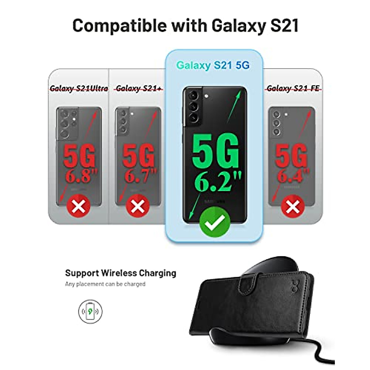 OCASE Compatible with Galaxy S21 5G Wallet Case, PU Leather Flip Folio Case with Card Holders RFID Blocking Kickstand [Shockproof TPU Inner Shell] Phone Cover 6.2 Inch (2021) - Black