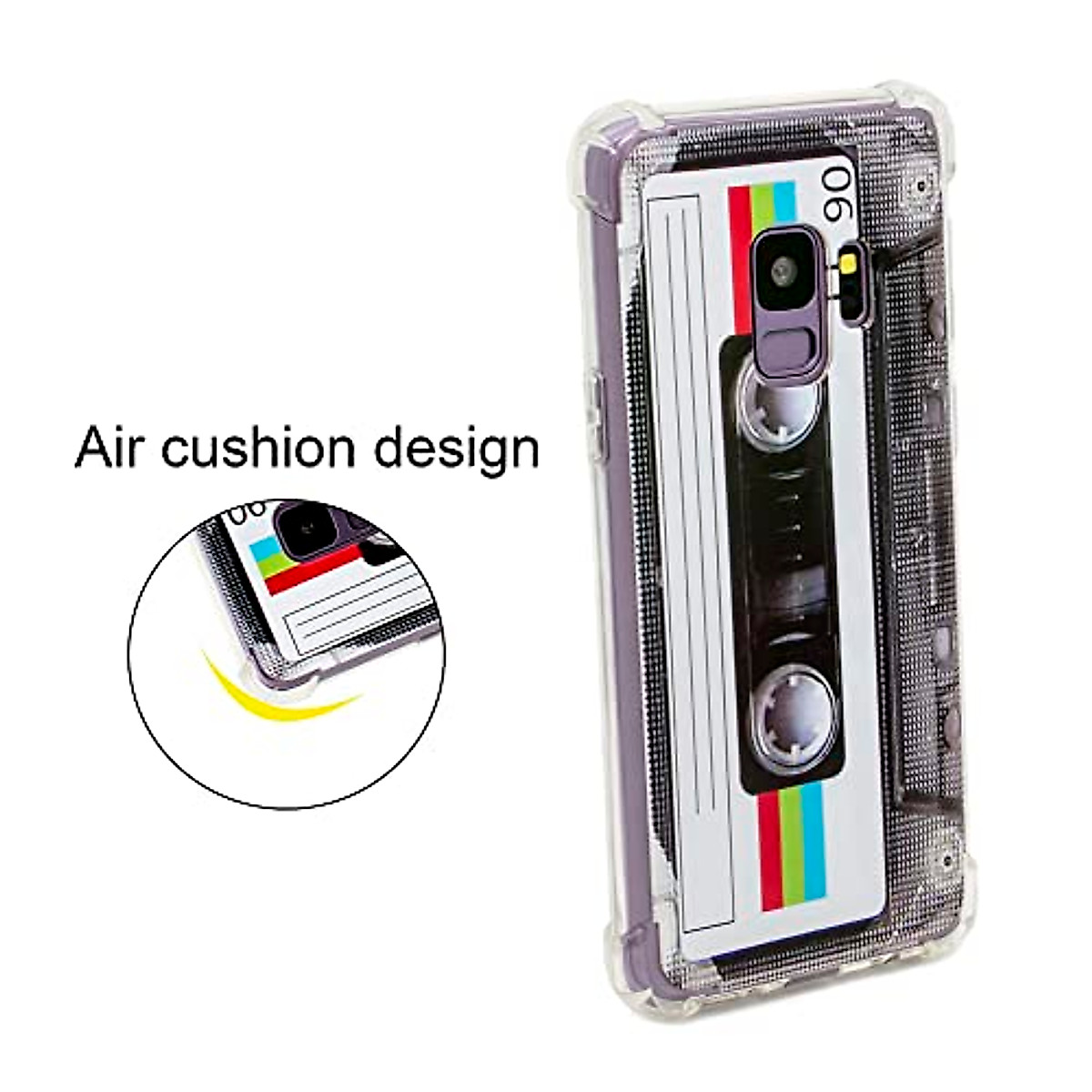 FAteamll Case for Galaxy S9,with Reinforced Corners TPU Soft Bumper Retro Cassette Tape Case Compatible with Samsung Galaxy S9