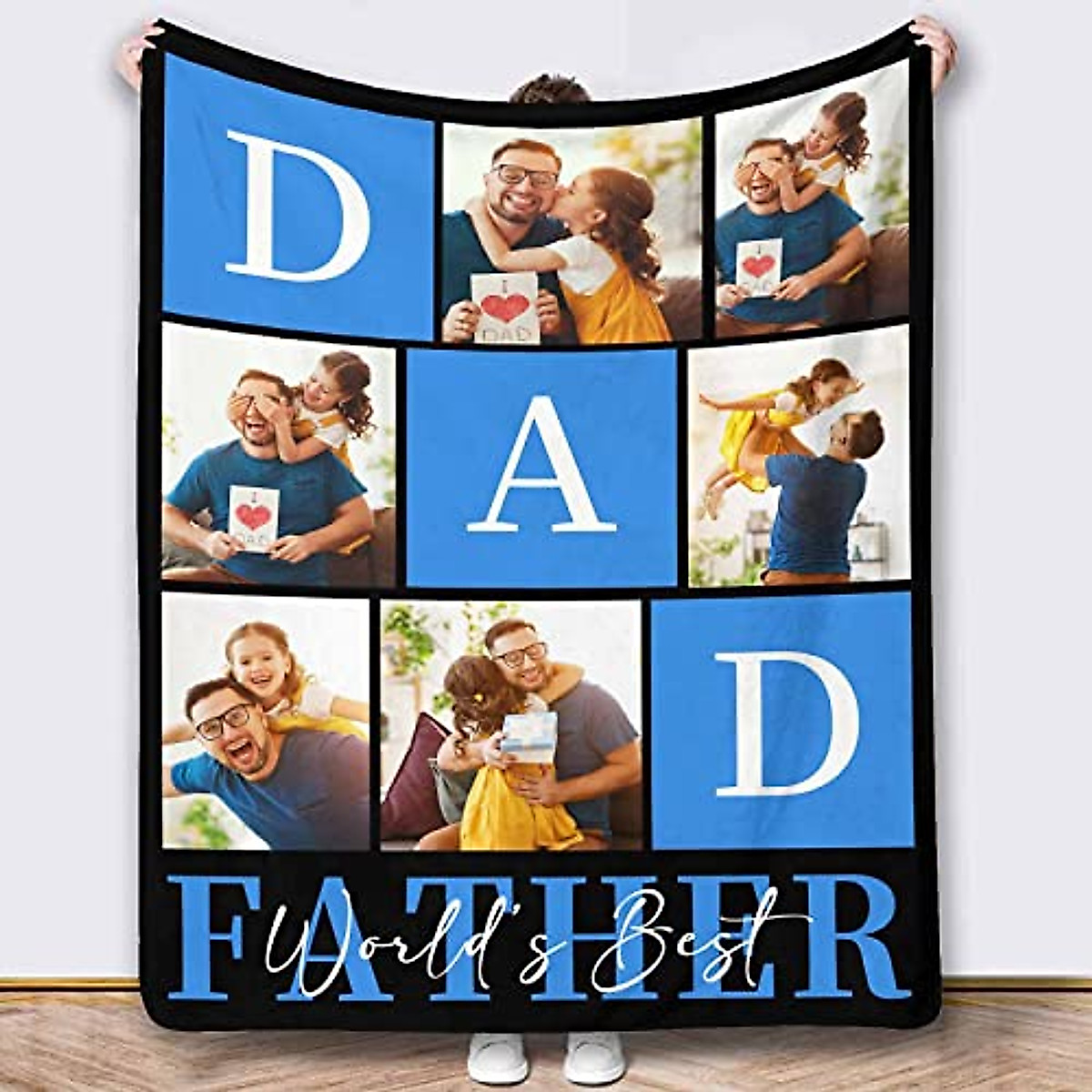 Custom Personalized Fleece Blanket World's Best Dad Plush Blanket Fuzzy Soft Blanket Microfiber Gifts for Dad Black Blue 30"x40" Best Dad Blanket