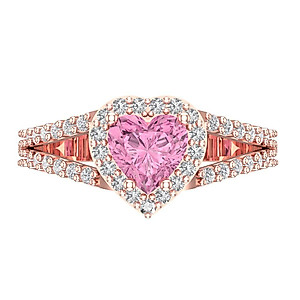 Clara Pucci 1.75 ct Heart Cut Solitaire Halo split shank Pink Simulated Diamond Designer Anniversary Bridal Engagement Ring 14k Rose Gold