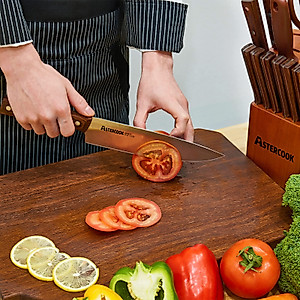 Knife Set, 15 Pieces Kitchen German High Carbon Stainless Steel Knife Set with Red Elm Wood Block, Classic Triple Rivet Chef Knife, Best Gift…